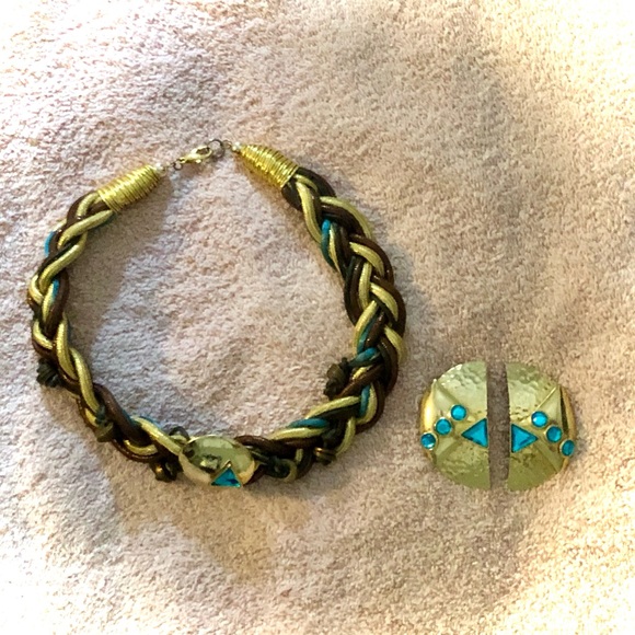 Rhea | Jewelry | Vintage Rhea Gold Burgundy Brown Teal Braid Choker ...